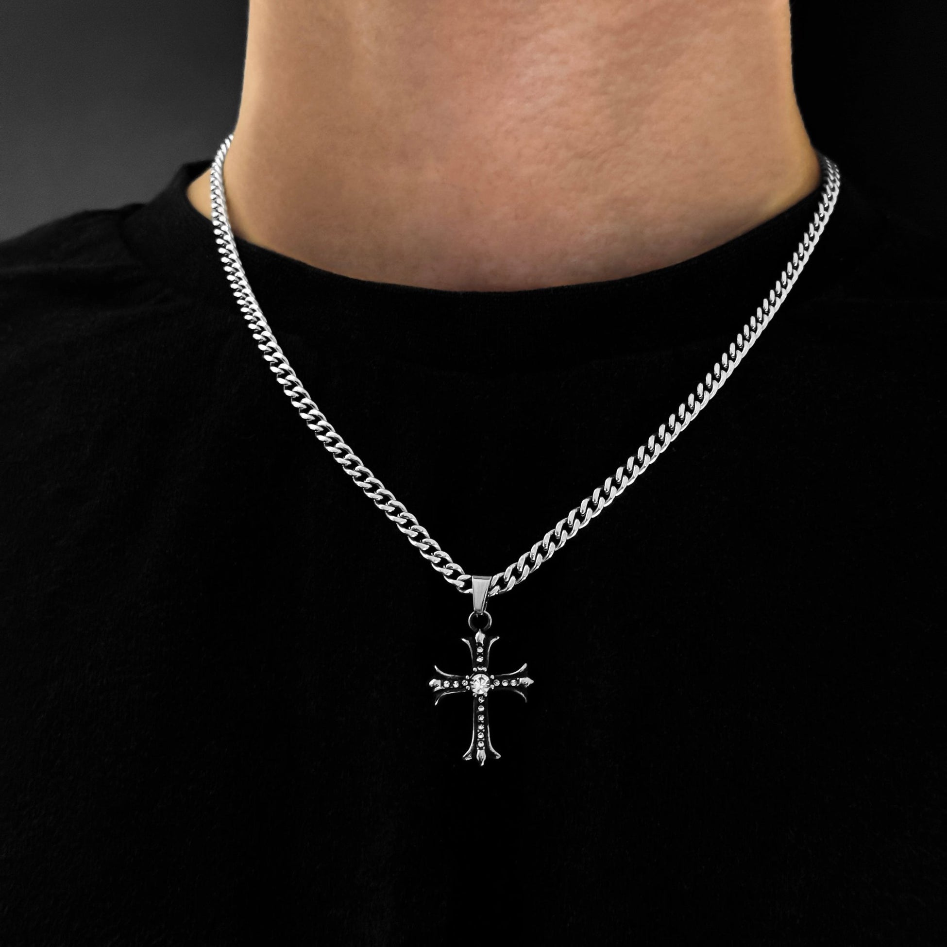 Shiny Cross Cuban Chain Silver Men (4mm) - Streetwear Jewelry